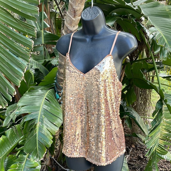 Allegra K | Tops | Allegra Kay Gold Sequin Camisole | Poshmark